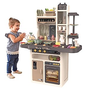 Play Kitchen - Kitchen Playset Pretend Food - Toy Accessories Set w/Real Sounds & Light, Play Sink, Cooking Stove with Steam, 65 PCS for Toddlers Kids 37 inch, Girls & Boys 3+ Years