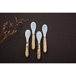 DUEBEL Set of 5 Pink Mother of Pearl MOP Caviar Spoons for Caviar, Egg, Icecream, Coffee Serving (Pink, 12.5x2.5cm)