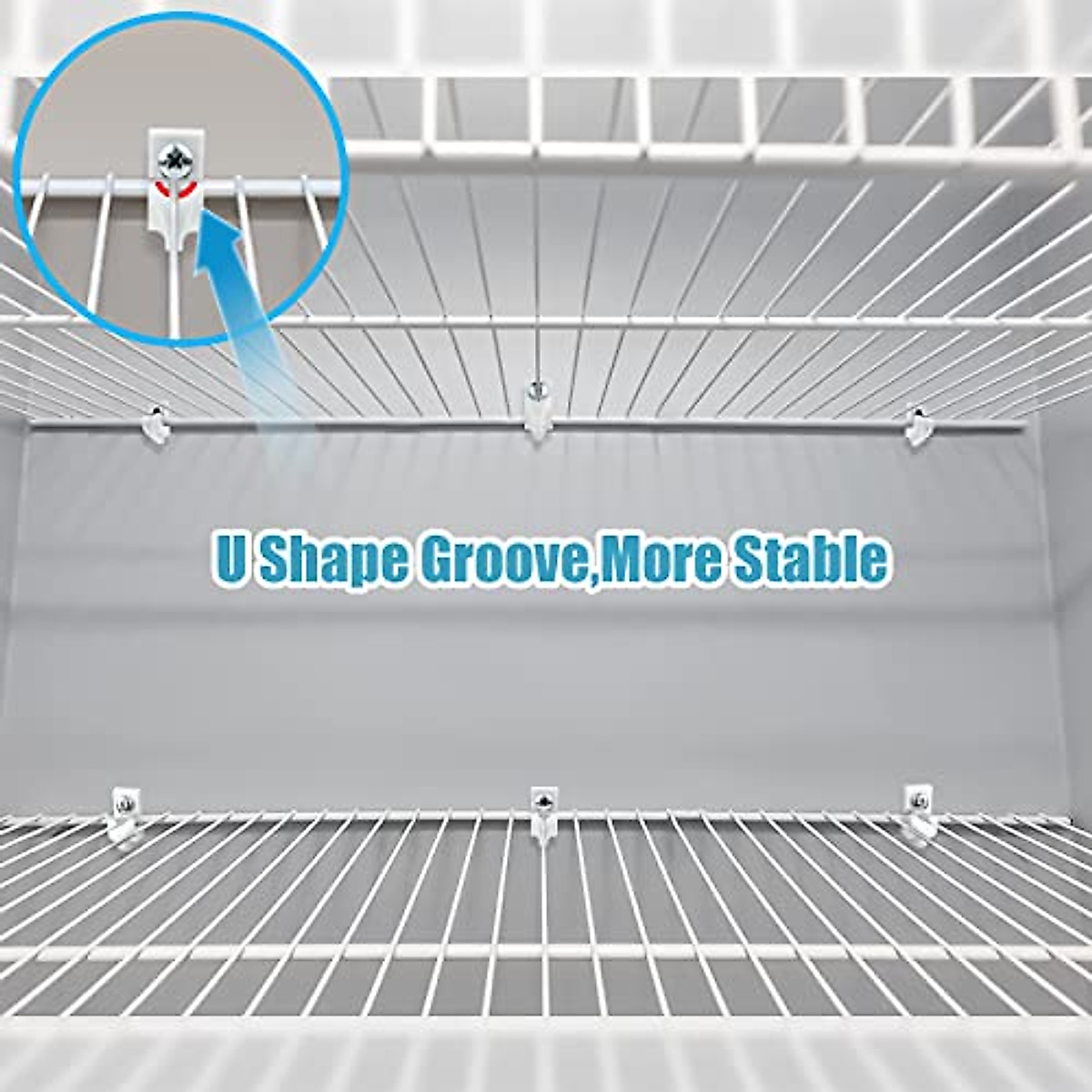 24 Pack White Down Wall Clip Closet Shelves Clips Wire Shelf Loop Clips Plastic Heavy Duty Wire Shelf Brackets Included Clips Screws and Expansion Tubes for Wire Closet Shelving