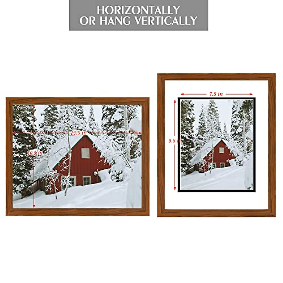 Golden State Art, 11x14 Brown Wood Frame with White Over Black Double Mat - Displays 8x10 Photos - Real Glass, Sawtooth Hangers, Back Turn Buttons - Wall Mounting, Landscape, Portrait