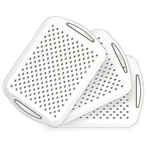 17.7" x 12.5" Anti-Slip Serving Trays with Handles, 3 Pcs X-Large Rectangular Food Serving Tray for Lap, Reusable and Durable Breakfast Tray, White