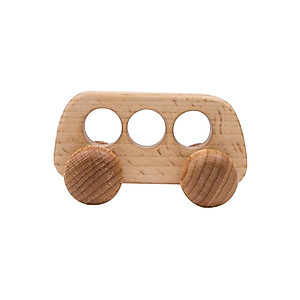 Wooden Baby Toys Montessori Toys Set Wooden Rattles Grasping Toys Wood Ring 4pcs,Car Toy Set