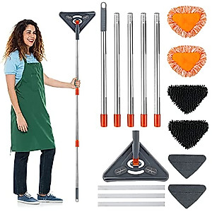 SHASUXTING 85 in Wall Cleaner Mop with Handle Adjustable Ceiling Cleaning Mop with 6 Replaceable Mop Cloth 360° Rotating Ceiling Dust Cleaner Reusable Baseboard Cleaning Tool Dry and Wet Use for Windo