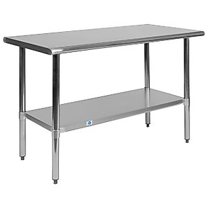 Flash Furniture Rawcliffe NSF Certified Stainless Steel Kitchen Prep and Work Table, Commercial Work Table with Storage, 48"W x 24"D x 34.5"H, Silver