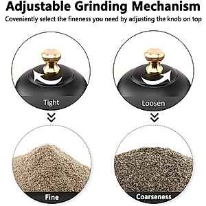Black Pepper Mill or Salt Grinder Refillable, Adjustable Coarseness Wooden Salt Grinder with Ceramic Grinding Mechanism for Home, Kitchen, Barbecue, Party-8 inch (Black+ Gold)