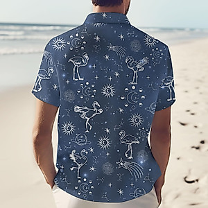 Funny Animal Button Up Shirt for Men, Wild Animal Print Hawaiian Shirt Unisex, Men's Short Sleeves Shirt, Flamingo Partern (Large)