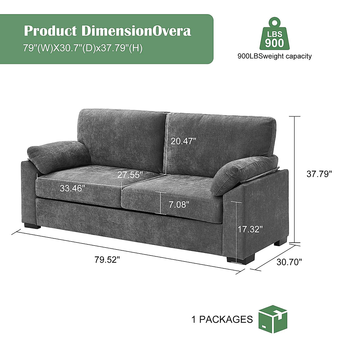 IDEALHOUSE 80" Sofas Couches for Living Room, 3 Seater Chenille Recliner Sofa Mid-Century Modern Sofa Couch with Space Spring Cushion and Solid Wood Frame, Removable Back and Seat Cushions