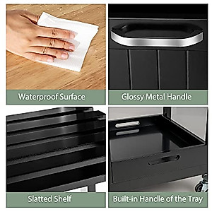 GOFLAME Kitchen Island Cart on Wheels with Storage, Versatile Rolling Cart with Wood Countertop, 3 Drawers, Removable Tray & Lockable Casters, Mobile Serving Trolley for Kitchen, Dining Room, Black