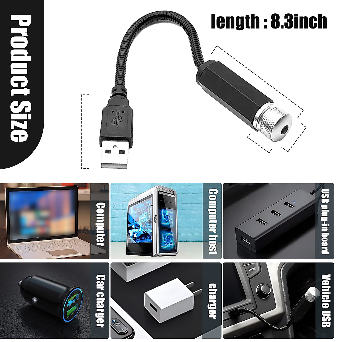 USB Car Roof Star Projector Night Light, Portable Adjustable LED Car Interior Ambient Light, Plug and Play Night Light for Bedroom, Party, Car, Wall (Red)