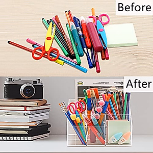 Dicunoy Acrylic Desk Organizer, Clear Stationary Pen Holder for School, 7 Compartments Pencils Storage Rack for Classroom, Artist, Student, Office, Craft Room Supplies Organization