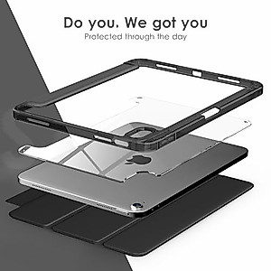 VIKESI Case for iPad (A16) 11-inch 2025 and iPad 10th Generation 10.9 Inch 2022, Clear Back and TPU Shockproof Frame Cover [Built-in Pencil Holder, Support Auto Sleep/Wake] - Black Opal