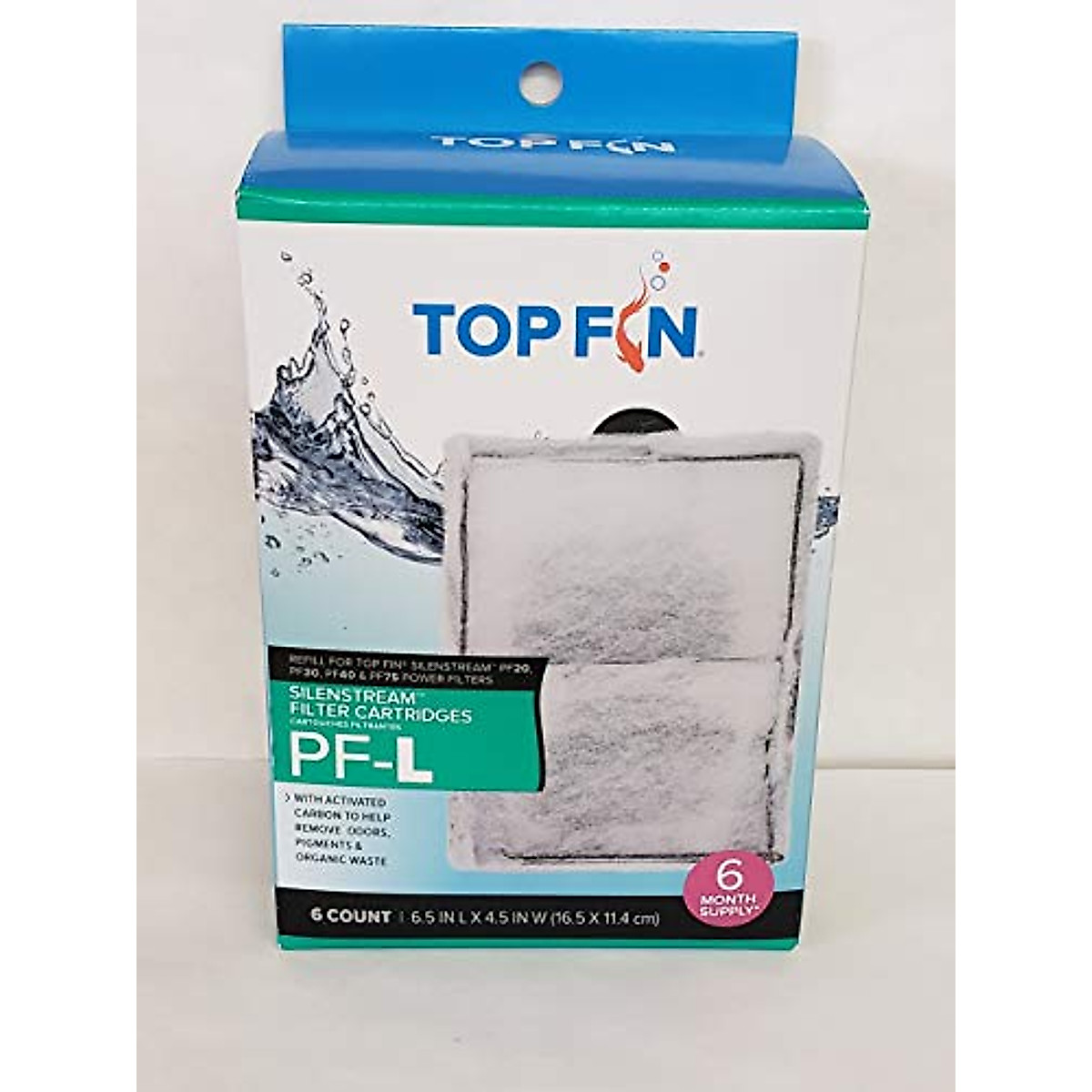 Top Fin Silenstream Large PF-L Filter Cartridges Refill for PF30, PF40 and PF75 Power Filters 6.5in x 4.5in - (6 Count)