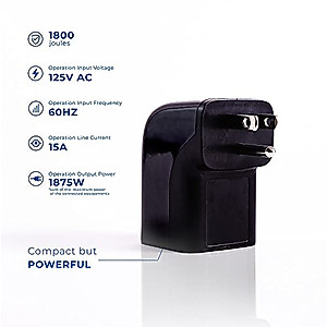 Clamper Single Outlet Surge Protector Right Angle & Space Saving, 1800 Joules, 1875W, for TV, PC, Xbox, PS5, Refrigerators and Other Appliances (Wall Surge Protector),1-Pack in Black