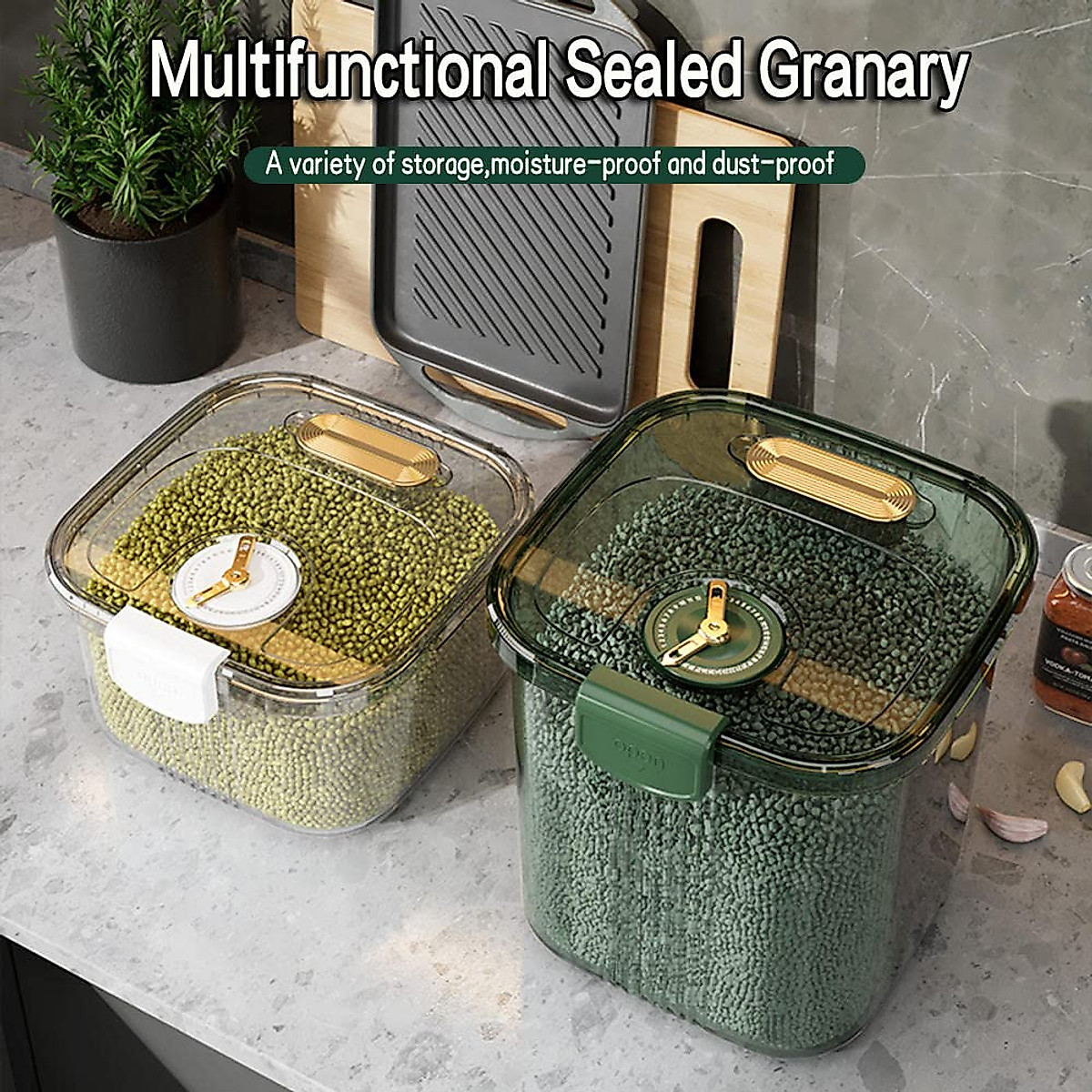 Rice Bucket,Airtight Rice Storage containers,Highly Transparent Rice Storage Container,Large Capacity Grain Storage Container,Stackable Rice Container,Good for Rice,Beans,Oatmeal