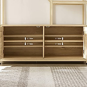 WAQINBR Rattan Book Shelf with Storage Rack, Bookcase Shelf with Doors, 6 Shelf Bookcase; Display Shelves for Living Room Home Office, Featured Natural Large Space Book Case