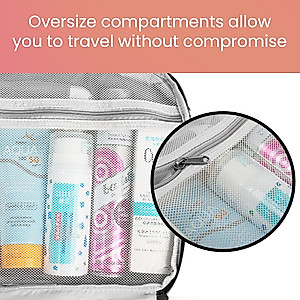 WDLHQC Hanging Travel Toiletry Bag with Hook | Water Proof Zip Bag with 4 Compartments + 2 Outer Zip Pockets | Cosmetic Travel Bag for Toiletries | Travel Essentials for Women & Men (Black Stripe)