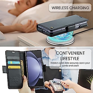 LBYZCASE for Galaxy Z Fold 5(5G 2023) Wallet Case[RFID Blocking Card Holder],Flip Folio Leather[Kickstand][Magnetic] Shockproof Protective Phone Case Cover for Samsung Galaxy Z Fold 5 (Black)