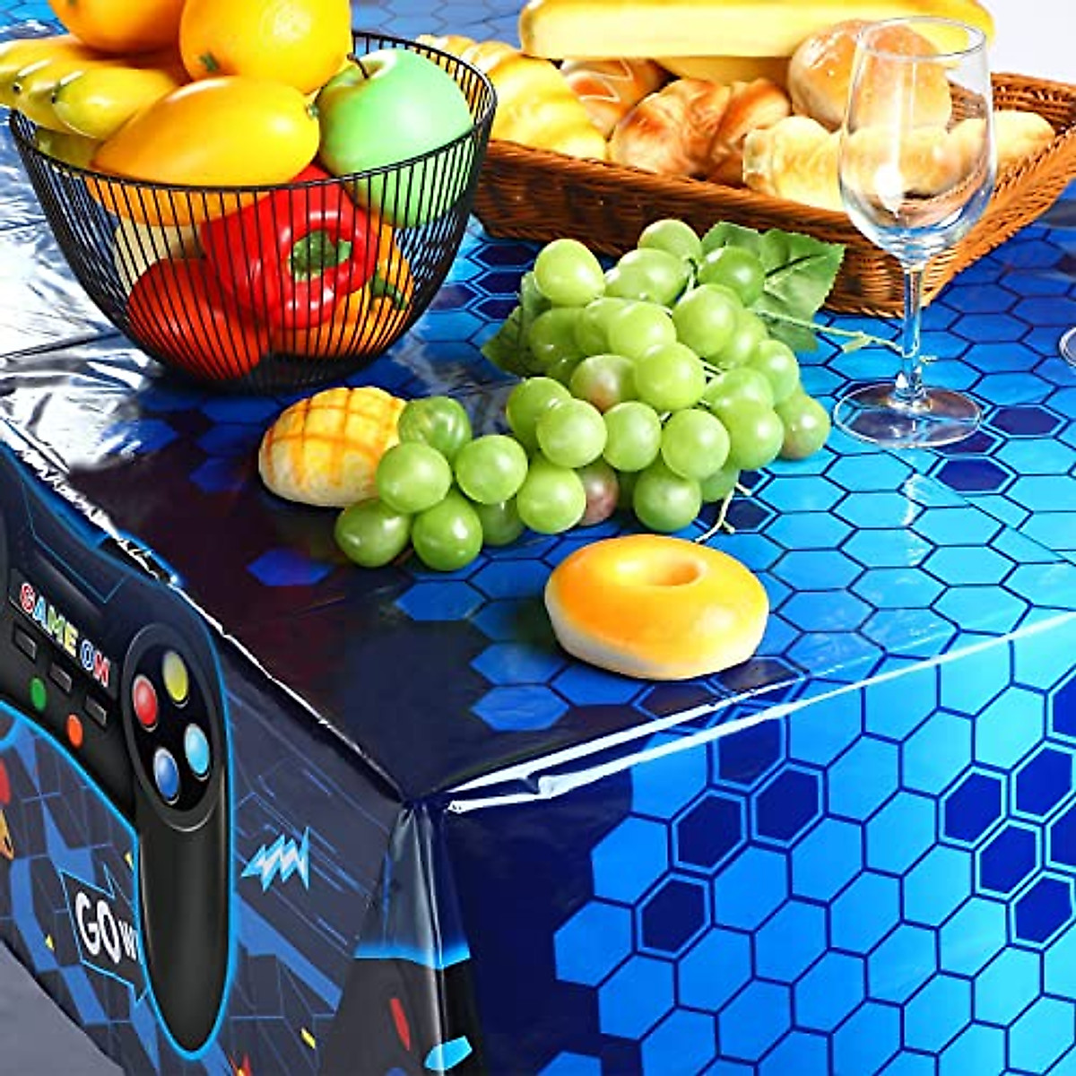 3 Pcs Video Game Table Cover Video Game Birthday Decoration Game Theme Plastic Table Cloth Party Supplies for Boys Girls Kids Player Geek Party Decorations, 54 x 108 Inch (Blue, Classic Style)