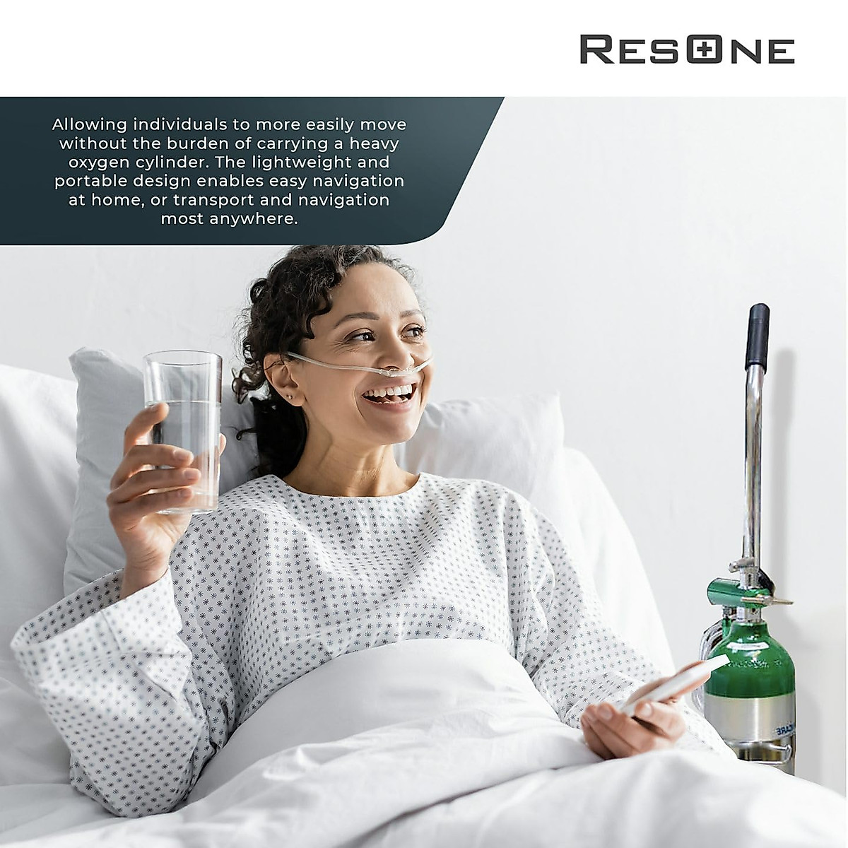 ResOne Lightweight Single D/E Oxygen Cylinder Cart, Adjustable Handle, Durable Powder-Coated Finish, Portable Oxygen Tank Cart with Wheels, Holds 1 D Size or E Size Cylinder, Medical Oxygen Transport