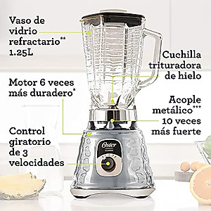 Oster Original 3 Speed Chrome Blender, 6 Times more Durable Motor, 10 Times Stronger, 5 Cup Glass Jar