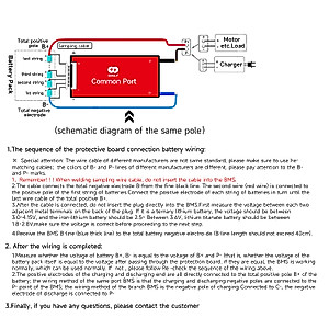 DALY BMS 10S 36V 60A Li-ion Battery Protection Module PCB Protection Board with Balance Leads Wires BMS for 18650 Battery Pack 36V(Standard BMS,60A)