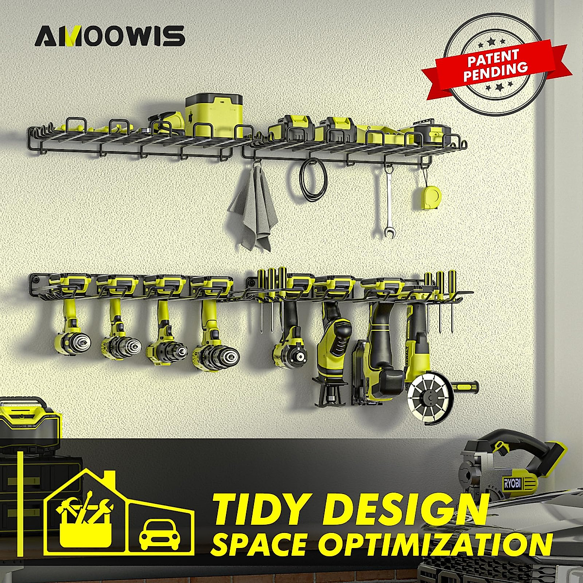 Amoowis Power Tool Organizer, Max 100lb load & Assembly-free, 8 Slots 2 Layer Heavy Duty Metal, Drill Holder Wall Mounted Tool Storage Rack in Garage/Workshop/Pegboard Suitable for giving for men