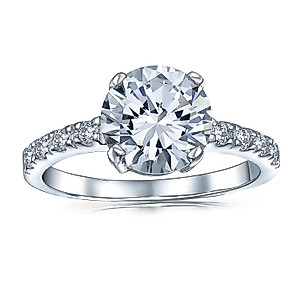 Bling Jewelry Personalize 4CT AAA CZ Round Brilliant Solitaire Engagement Ring For Women .925 Sterling Silver Cubic Zirconia Pave Side Stone 2MM Band Customizable