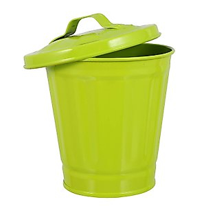 POPETPOP Small Trash Can with Lid, Tiny Garbage Can Galvanized Vase Plant Pots Mini Wastebasket with Lid Desk Organizer Storage Bin Pen Holder Desktop Trash Bin Metal Planter Bucket