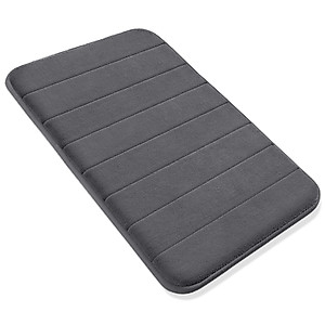 Yimobra Memory Foam Bath Mat Large Size, 31.5 x 19.8 Inches,Soft and Comfortable, Super Water Absorption, Non-Slip, Thick, Machine Wash, Easier to Dry for Bathroom Floor Rug, Dark Gray