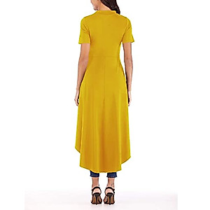 Women's Ruffle High Low Asymmetrical Irregular Hem Tops Short Sleeve Tunic Top Yellow S
