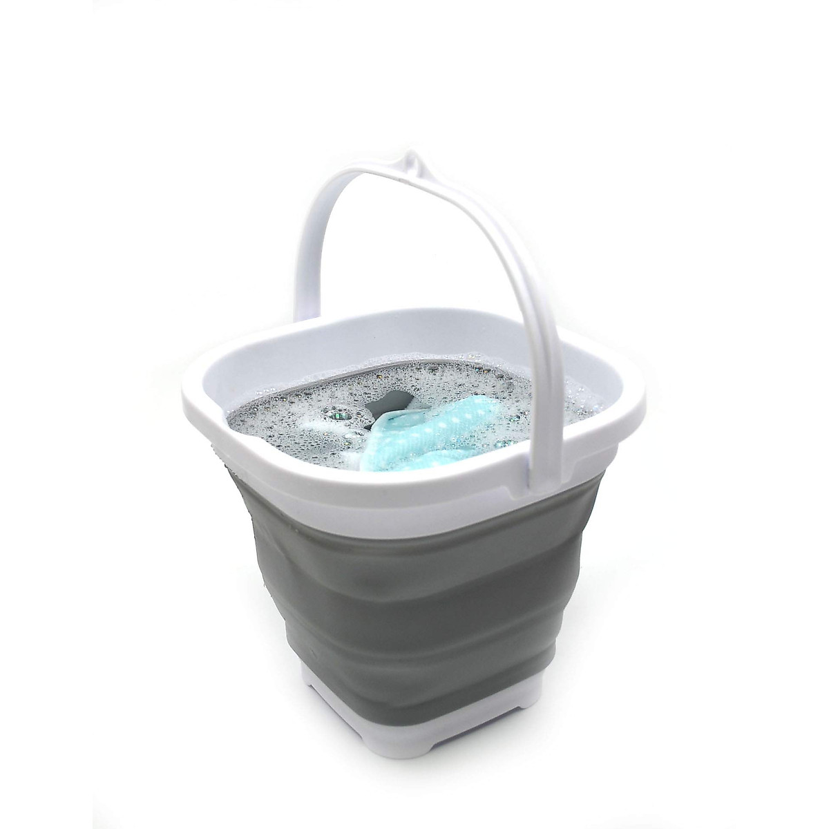 SAMMART 2.6L (0.68 Gallon) Super Mini Square Collapsible Plastic Bucket - Foldable Square Tub - Portable Fishing Water Pail - 2 Pieces Box Pack (Grey + Purple)