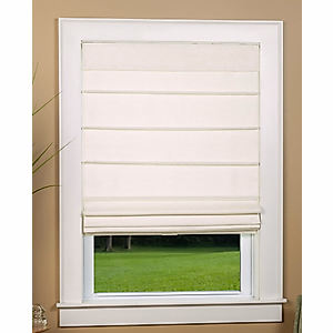 Green Mountain Vista Linen Style Fabric Cordless Roman Shade Room Darkening Roman Shade for Windows - Thermal Backed Insulated Roman Shade (Alabaster, 27" Wide x 64" Long)