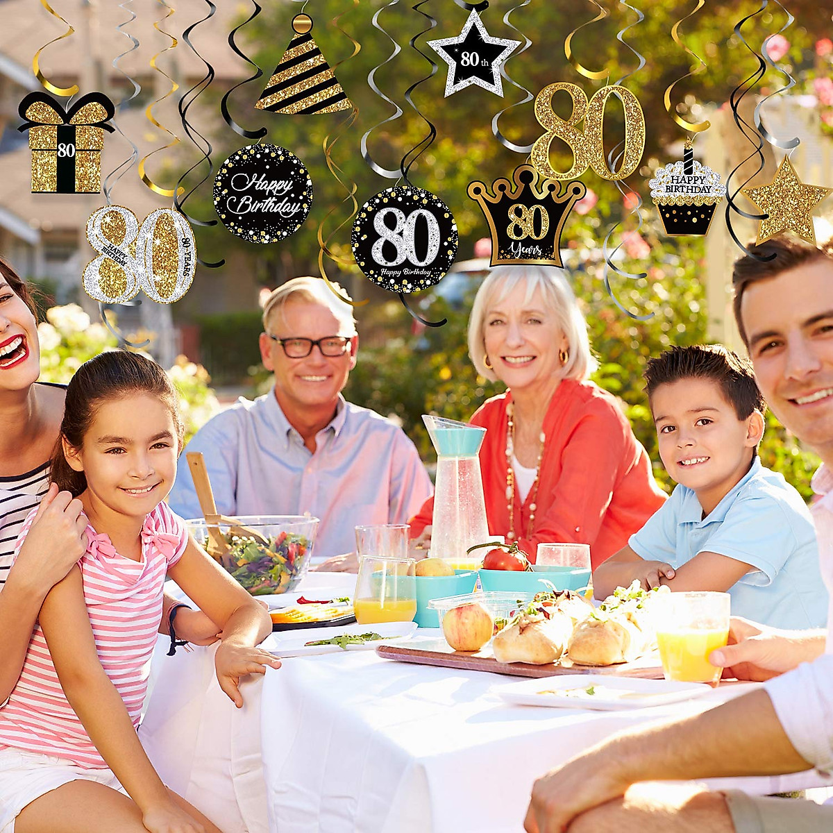 Frienda 80th Birthday Party Decorations, 80th Birthday Party Hanging Swirls Ceiling Decorations Shiny Celebration 80 Hanging Swirls Decorations for 80 Years Old Party Supplies, 30 Count