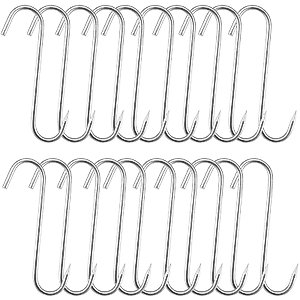 JAPCHET 20 Pack 9 Inch Meat Hooks, 8mm Thick Heavy Duty Meat Hooks, Stainless Steel Butcher Hooks Meat Processing Hook for Hanging, Butchering and Smoking, Silver