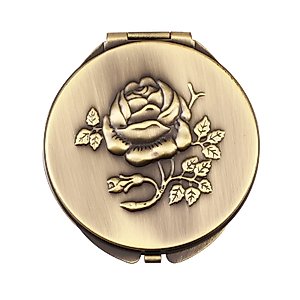 Goshentech Retro Metal Compact Mirror Travel Portable Mirror 1x/2x Magnification Compact &Portable Foldable (Bronze)