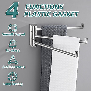 APLusee Polished Chrome Swivel Towel Bar, 304 Stainless Steel Foldable Towel Holder with 3 Arms, Wall Mounted