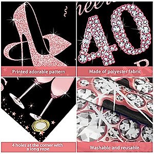 Kauayurk 40th Birthday Decorations Cheers to 40 Years Banner, Rose Gold 40 Year Old Birthday Backdrop Decor for Women, Large Forty Birthday Poster Sign Party Supplies