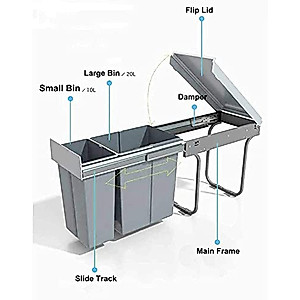 tonchean Pull Out Trash Can Under Cabinet 20 Quart + 10 Quart Under Sink Trash Can Double Sliding Trash Can Kitchen Pull Out Recycling Bin Waste Container for Garbage Classification