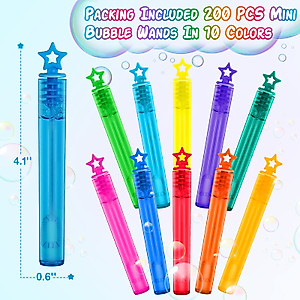 200 Pcs Mini Bubble Wands in 10 Colors, Bulk Party Favors for Kids, Themed Birthday, Christmas, New Year, Valentine, Carnival, School Classroom Prizes for Boys & Girls, Ideal Goodies Bags Stuffers