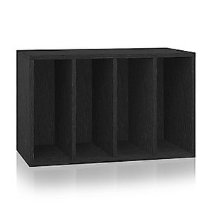 Way Basics Purse Organizer - Clutch Bag Wallet Storage Solution for Closet Dresser Bedroom, 4 Sections, Black Wood Grain (White)