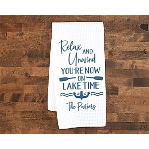 CANARY ROAD Personalized Lake House Kitchen Towel, Personalized Lake House Tea Towel, Family Name, Lake House Hand Towel, Lake House Gift, Kitchen Decor