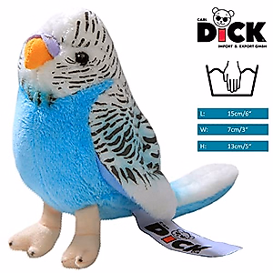 Carl Dick Budgerigar Dark Blue, 5 inches, 13cm, Plush Toy, Soft Toy, Stuffed Animal 2823005