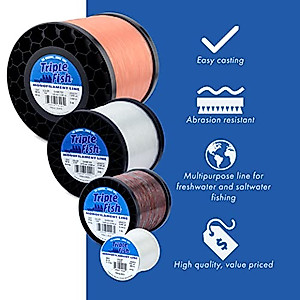 Triple Fish Monofilament Line, 40 lb / 18.1 kg Test.024 in / 0.60 mm Dia, Clear, 1/4 lb / 0.11 kg Spool, 370 yd / 338 m, (TFM-Q-40CL)
