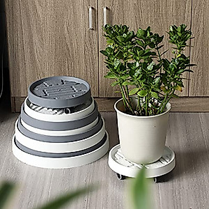 auons Plant Caddy with Wheels, Rolling Plant Stand with Casters Heavy Duty Plant Dolly, Plastic Plant Roller Base, Movable Planter Trolley for Heavy Duty Planter, Beige, 12.4in