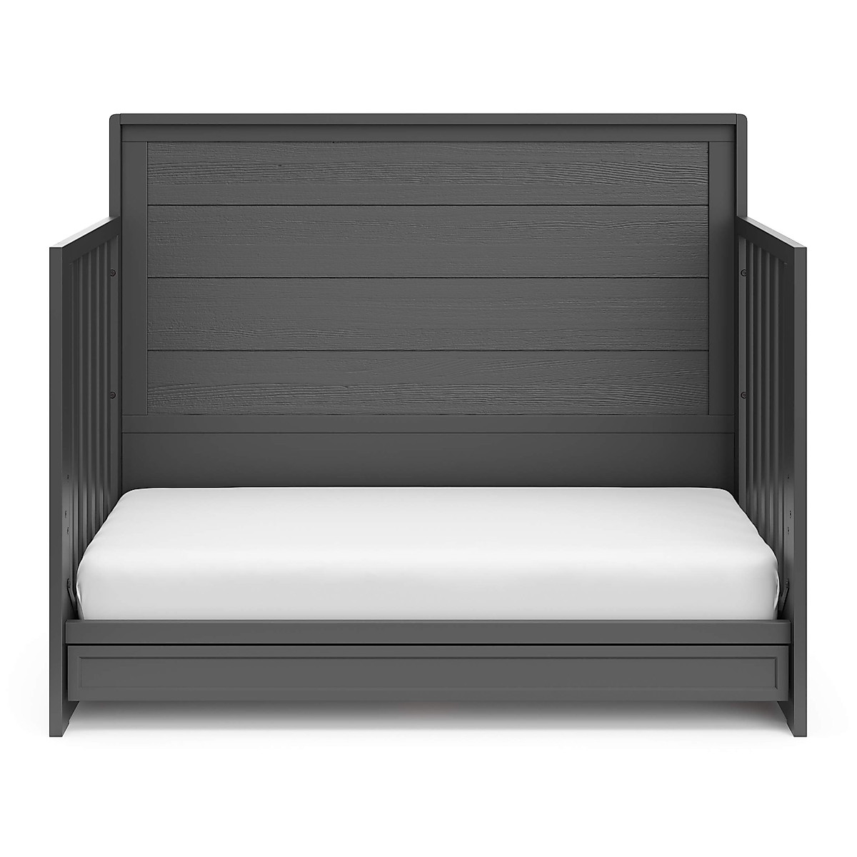 Storkcraft Luna 5-in-1 Convertible Crib with Drawer (Gray) – GREENGUARD Gold Certified, Crib with Drawer Combo, Full-Size Nursery Storage Drawer, Converts to Toddler Bed, Daybed and Full-Size Bed