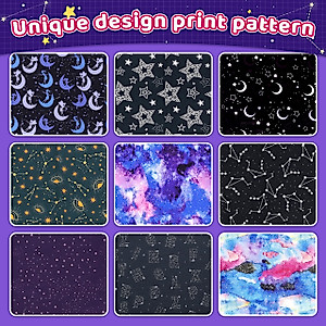 ZAIONE Fat Quarters Cotton Fabric: Blue 9Pcs Starry Sky Printed Fabric 18”x20” Quilting Squares for Patchwork DIY