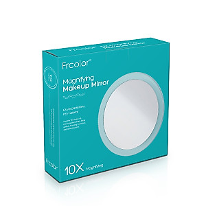 FRCOLOR 10X Magnifying Mirror with 3 Suction Cups, Cosmetic Make Up Mirror Pocket Mirror Travel Makeup Mirror 5.9 Inch, Used for Precise Makeup - Eyebrows/Tweezing (White)