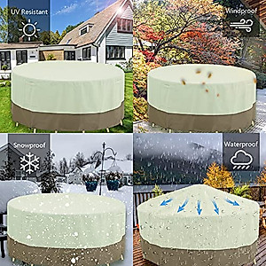 JIABOLANG Patio Furniture Covers, 100% Waterproof Outdoor Table Chair Set Covers, Anti-Fading Round Cover for Outdoor Furniture Set, UV Resistant, Beige & Brown, 62" DIAx28'' H