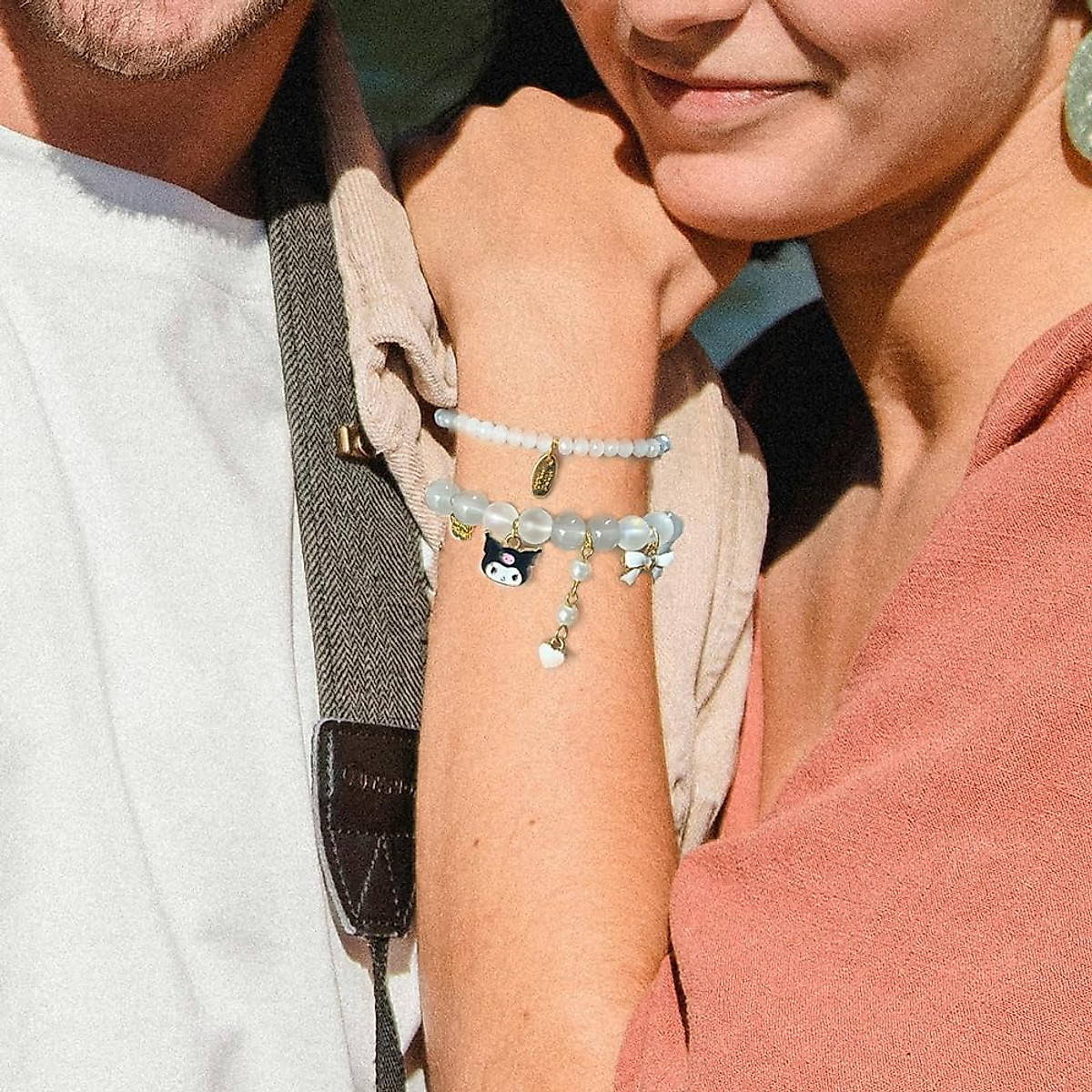 NIQIPOK kawaii Crystal Bead Bracelet Kuromi and My Melody Sanrio Bracelets for Bff Best Friend Cute Cartoon Kawaii Elastic Relationship Matching Bracelets (Gray)