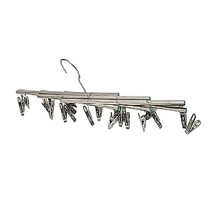 CAXUSD Collapsible Clothes Rack Foldable Laundry Rack Underwear Drying Clips Clothes Hanger Stainless Steel Clothes Hanger Windproof Drying Rack Socks Rack Coat Hanger Silver